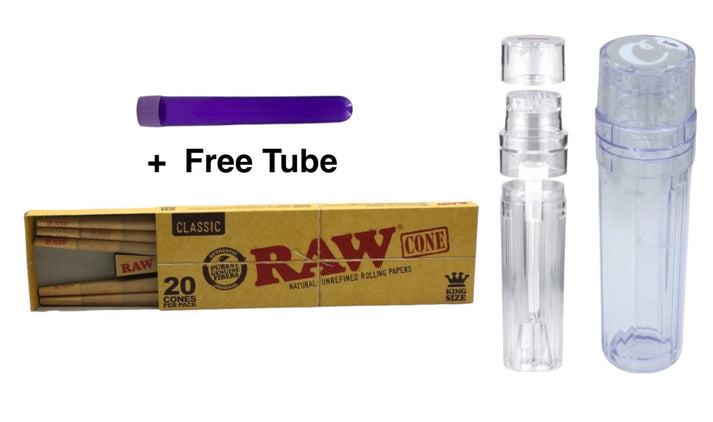 Raw Classic King Size Pre Rolled Cones 20 Pack + Grinder + Tube – Your ...