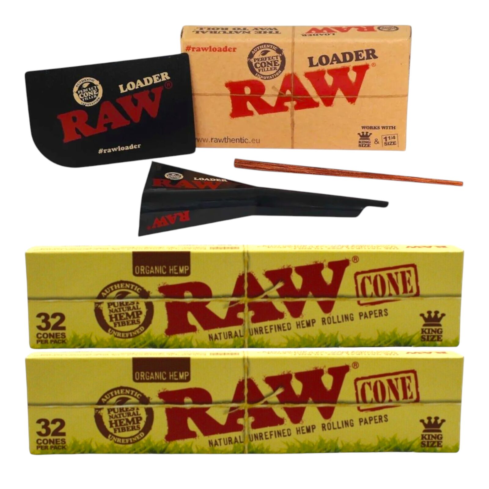 2 x Raw Organic King Size Pre Rolled Cones 32 Pack + Loader – Your Smoke