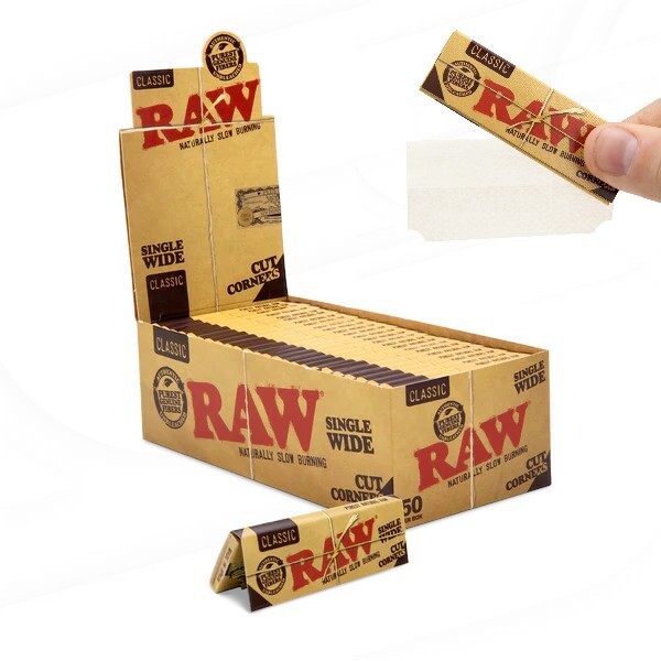 Box of 50 RAW Classic Single Wide Cut Corners Natural Smoking Papers ...