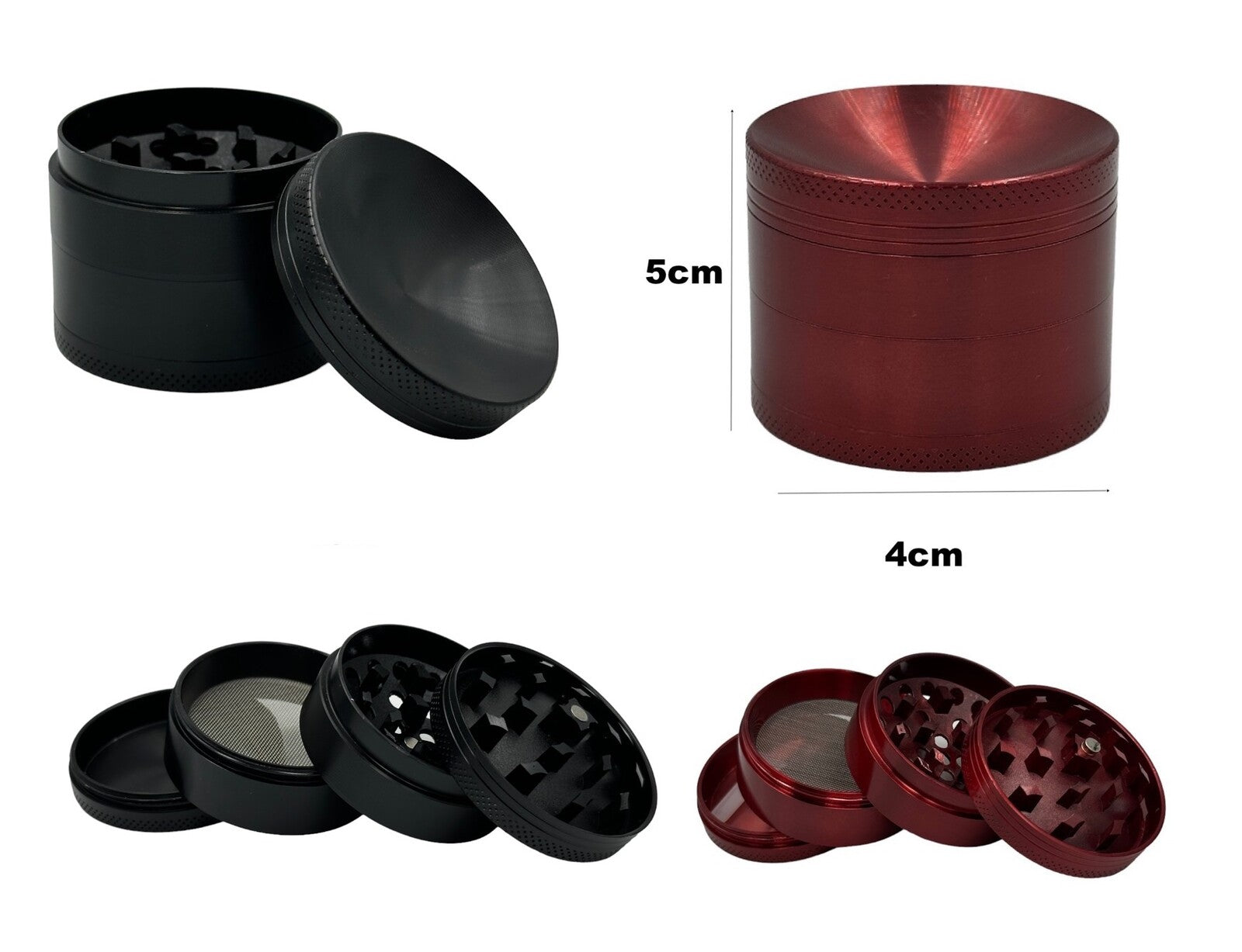 2-Pack 5cm Curved Herb Grinder Crush Red Black – Your Smoke
