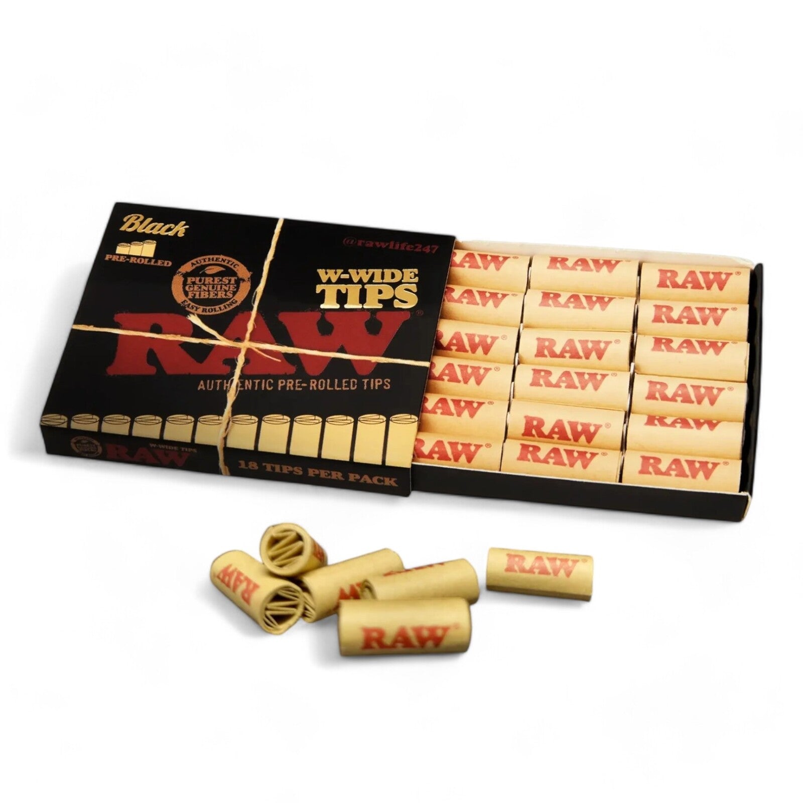 RAW Black W-Wide Pre Rolled Tips Easy Rolling Smoking 18 Tip Pack ...