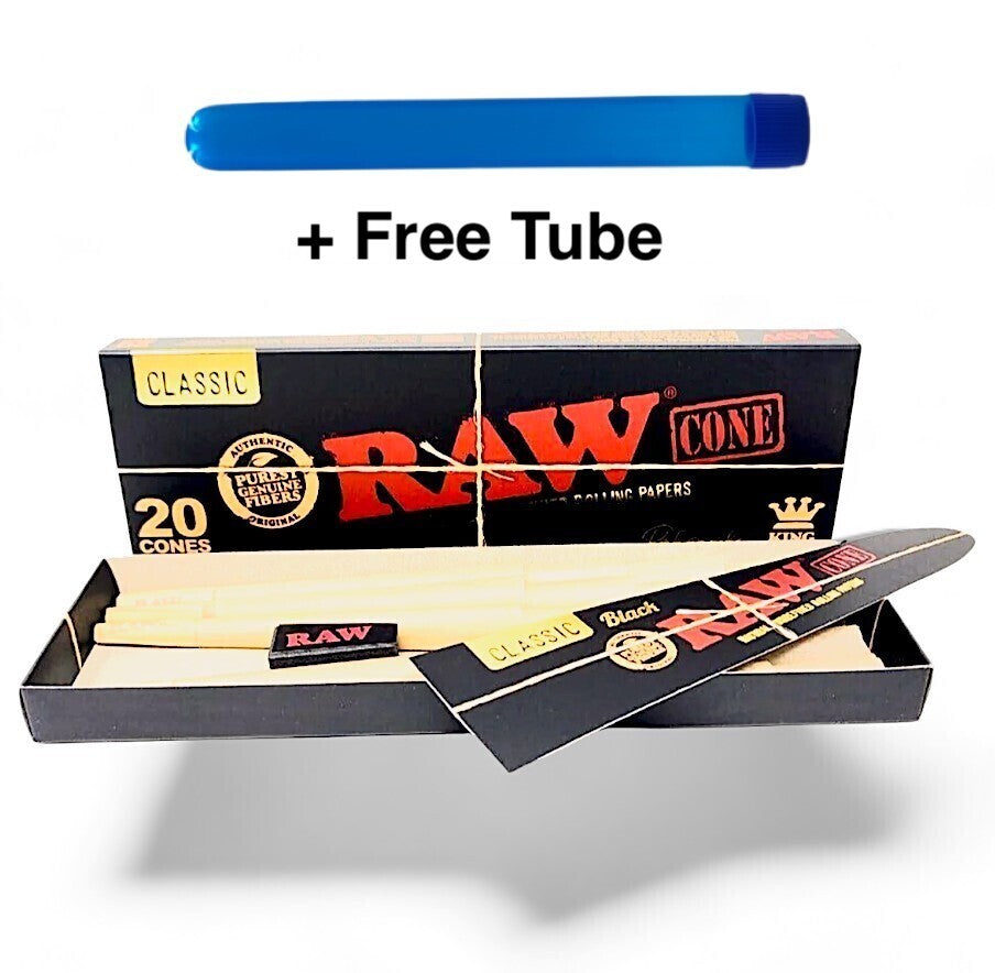 20 Pack Raw Black King Size Pre Rolled Cones + Tube – Your Smoke